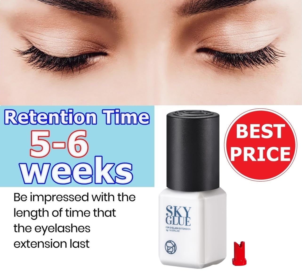 2 Bottles Sky Glue D for Eyelash Extension 5ml - Professional Powerful Strong Black Eyelash Individual Extension Adhesive / 1-2s Fast Drying / 5-6 Weeks Lasting time TUBeauty