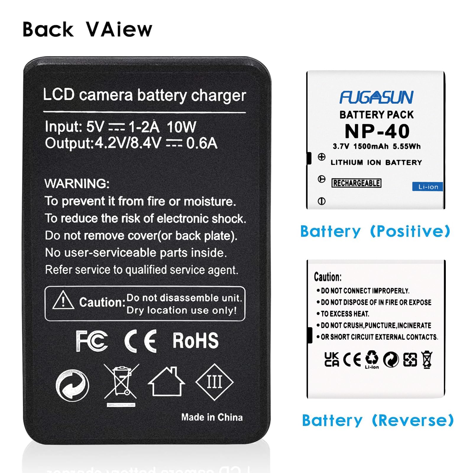 2 pcs 1500 mAh NP-40 Battery with LCD Single NP-40 NP40 Battery Charger for Casio NP-40, Exilim EX-Z600, Z700, Z750, Z1000, Z1050, Z1080