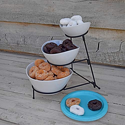 3 Tier Oval Chip and Dip Bowl Set Party Food Server Display Set Tiered Snack Server with Metal Rack