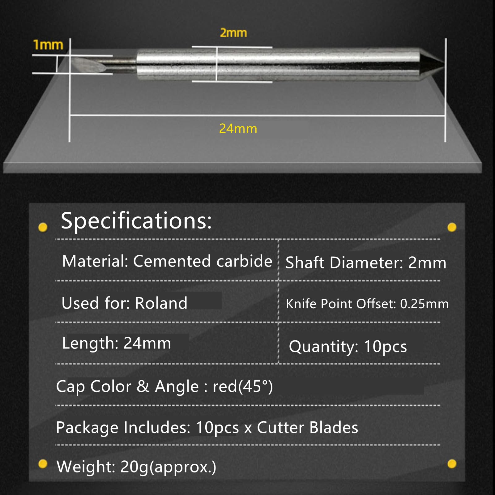 10Pcs Cutting Knife 30/45/60 Degree Plotter Cutter Blades Cemented Carbide GCC Cutter Cutting Plotter Blade Replacement Cutter Blades (45°)