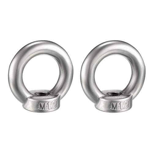 2 Pcs Lifting Eye Nut M12 Female Thread 304 Stainless Steel Round Shape for Rope Fitting (M12,2 Pcs)