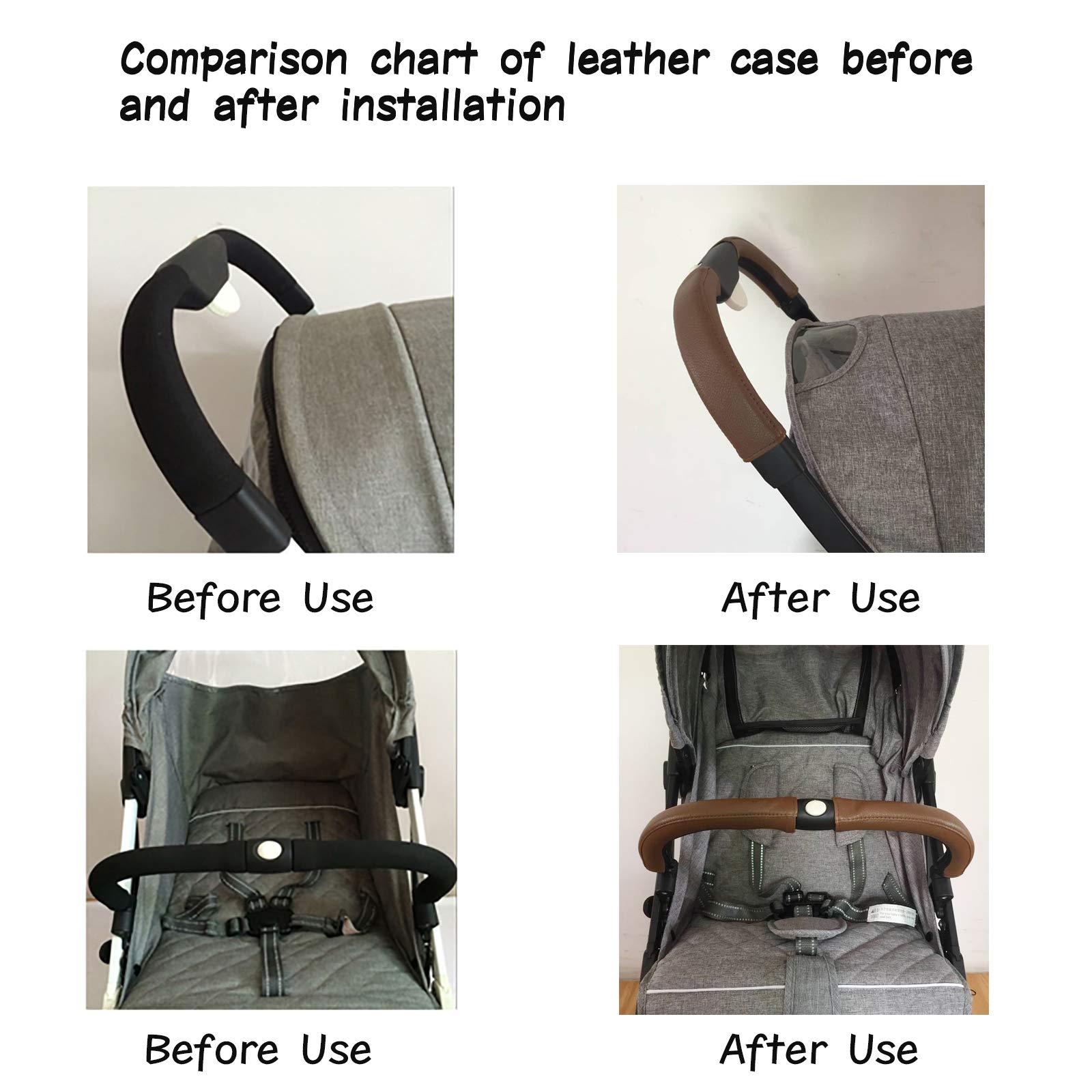 2 Pairs Baby Stroller Accessories Armrest Handle Covers PU Leather Universal Dust-Proof Protective Cover for Pushchair Pram(2 for Baby Armrest and 2 for Adult Push Handle)