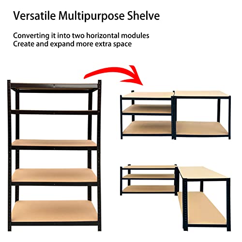 5-tier Metal Shelving Unit Adjustable Garage Storage Utility Rack Organization Multipurpose Shelf Warehouse Basement Kitchen Living Room,Storage Shelving Utility Shelf,168H x 75W x 30D,Black