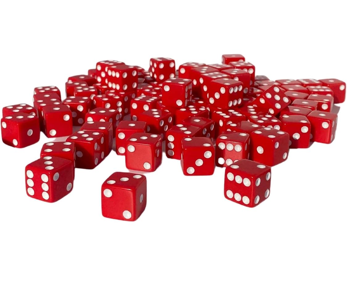 100 Bulk 16mm Dice 4 Color Assortment (Red, Blue, Black and White)
