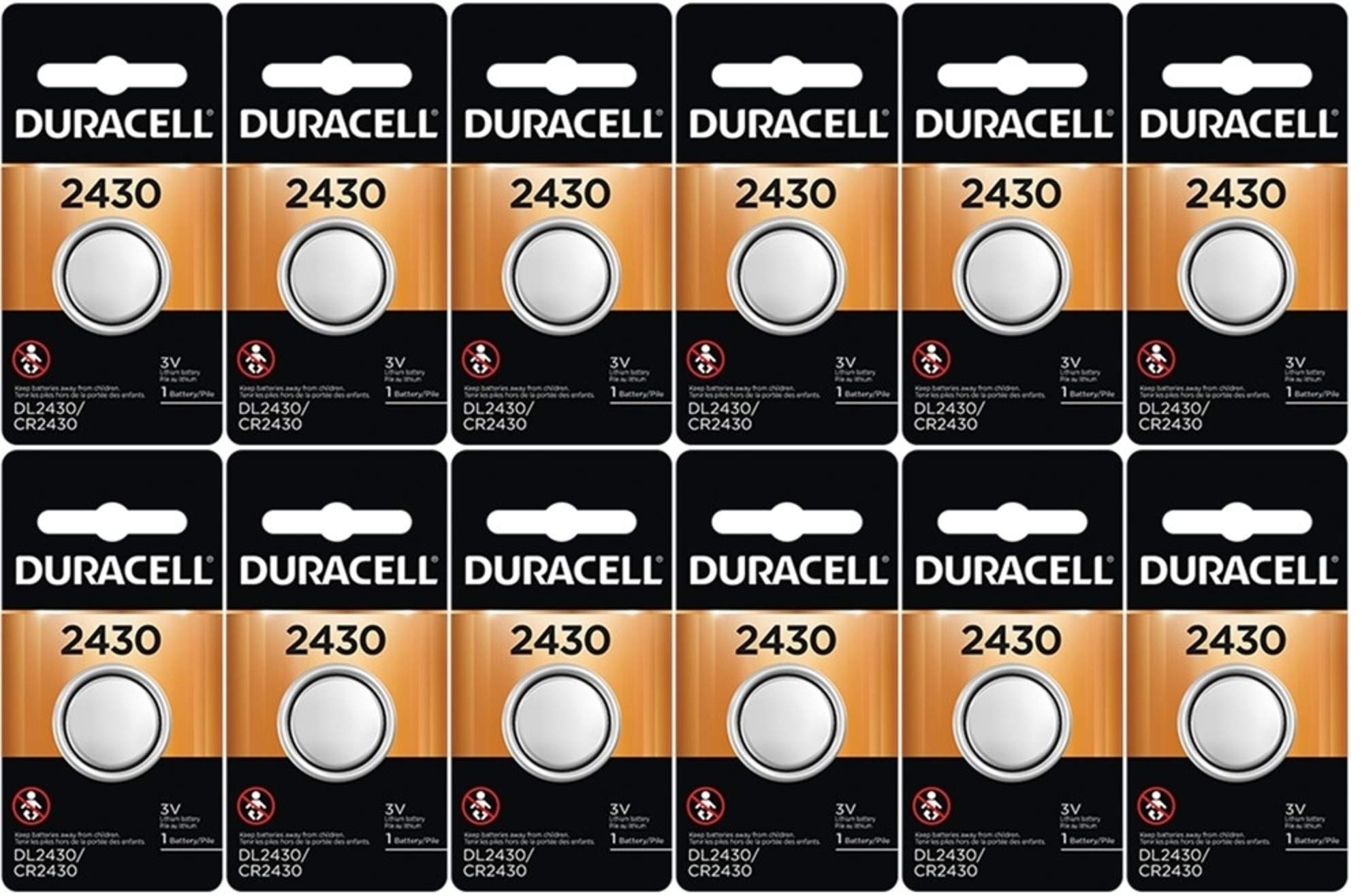 12-Pack Duracell 2430 Batteries 3.0 Volt Lithium Coin Button