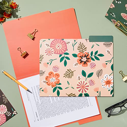 12 Pack Decorative Flower File Folders with 1/3 Cut Tab, Pretty Letter Size 3-Tab Floral Office Supplies (9.5 x 11.5 in)