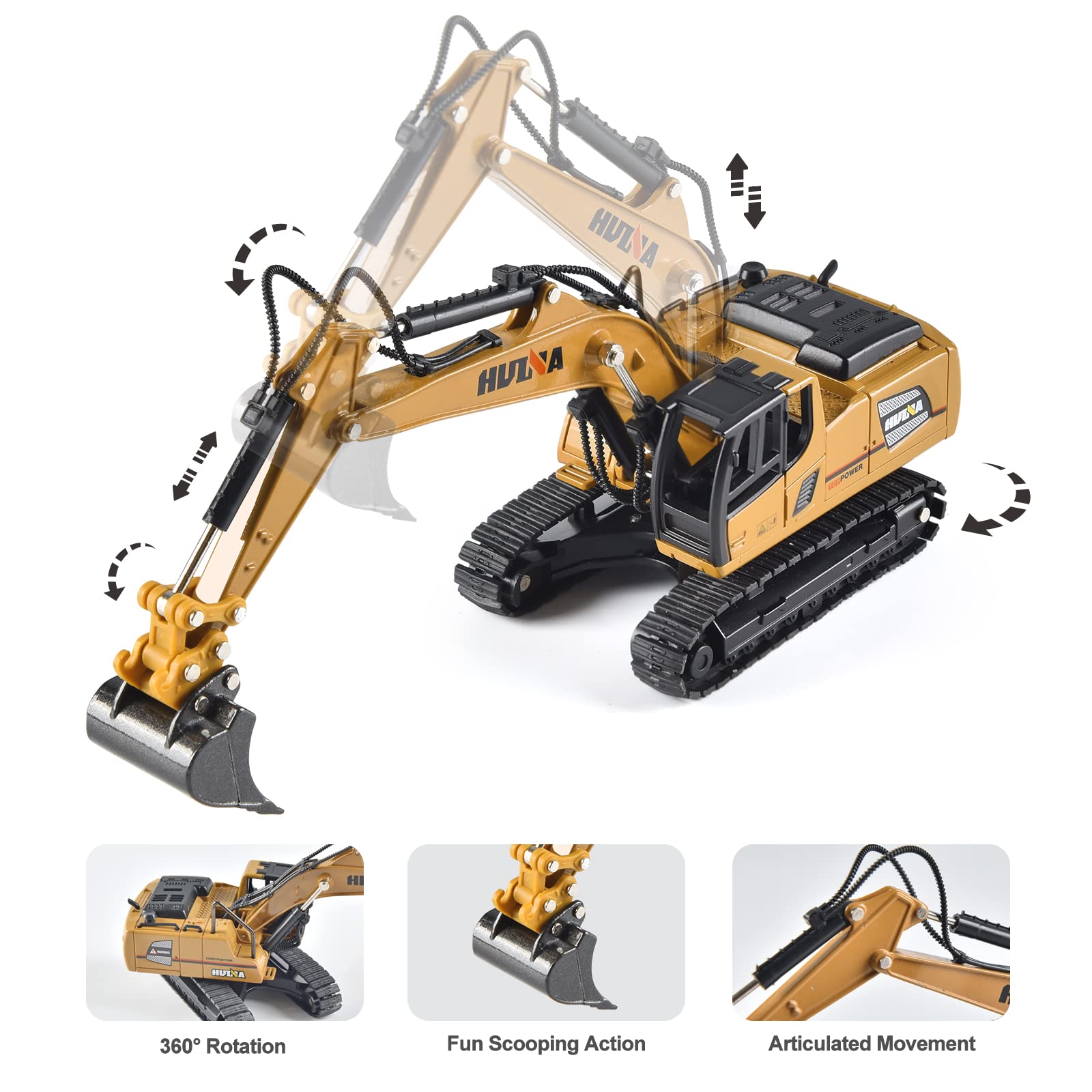 1/60 Scale Mini Metal Excavator Toy, Diecast Construction Vehicles Small Digger Truck Toy for Boys Kids