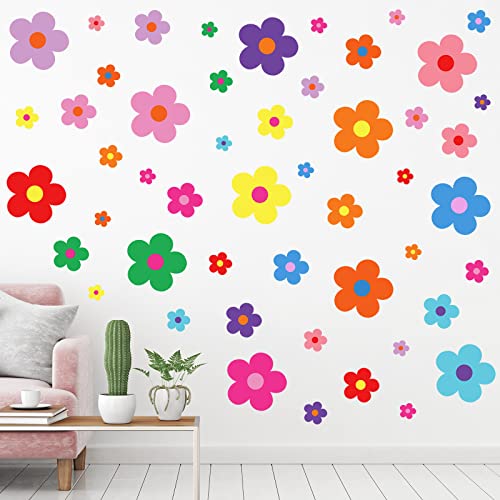 288 Pcs Y2k Cute Flowers Wall Sticker Colorful Floral Wall Decal Vinyl Peel and Stick Preppy Hippie Stickers Aesthetic Wall Flowers Wall Decor for Nursery Teen Girls Boy Kids Bedroom (Bright Colors)