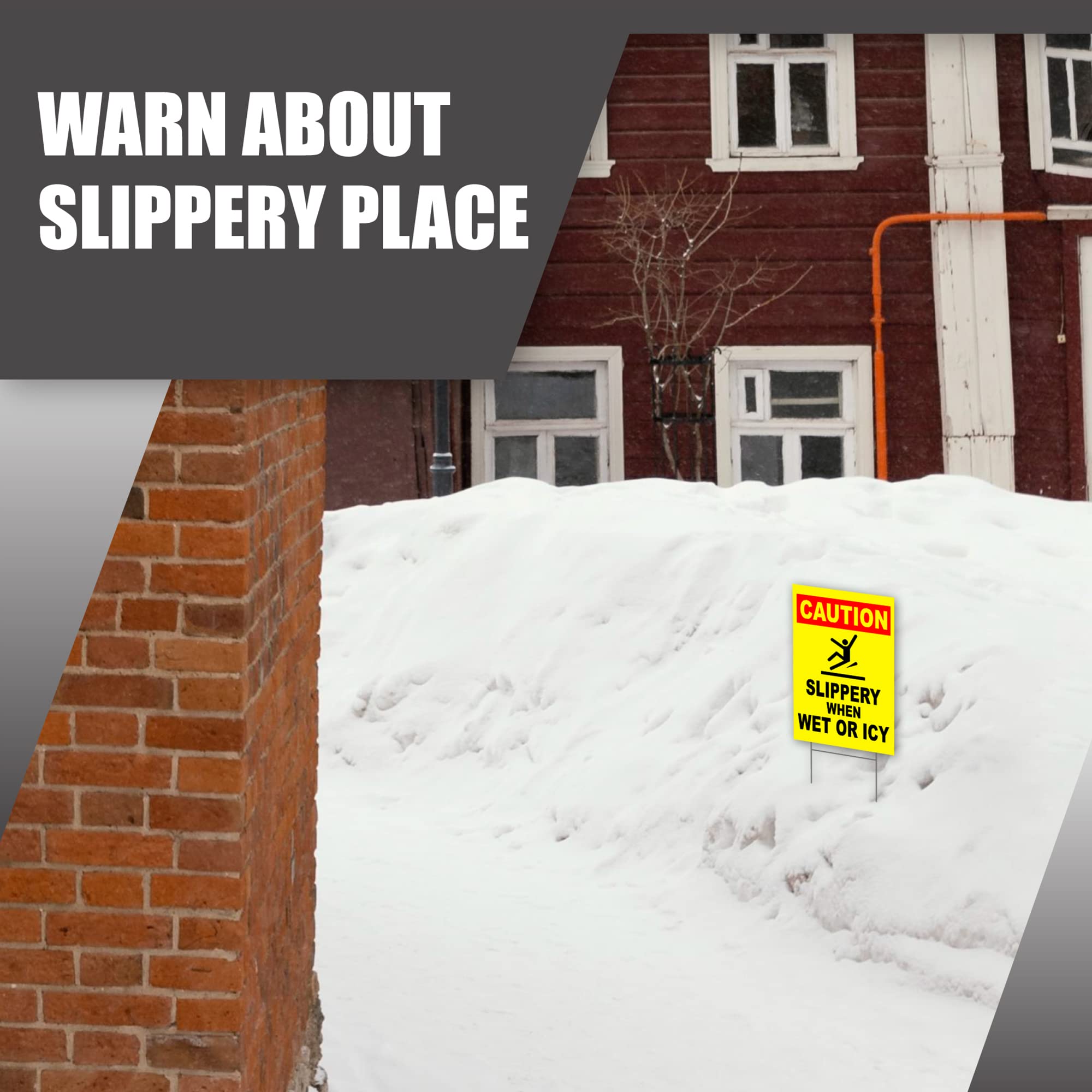 3 PC Caution Slippery When Wet Sign - 8 x 12 Double Sided Coroplast Wet Floor Signs - Watch Your Step Sign - Wet Floor Signs Commercial