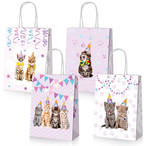 12 Pcs Cat Party Favor Bag Cat Theme Bags Cat Birthday Party Decorations Supplies Cat Candy Treats Bags Pet Party Favors Pet Animal Birthday Supplies