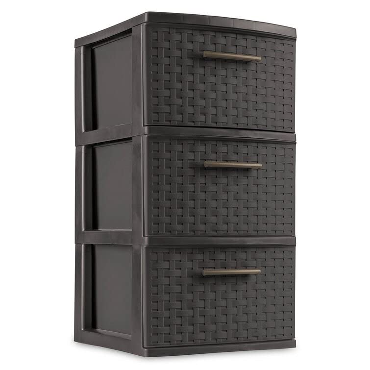 3 Drawer Weave Tower Plastic, Espresso, Set of 2