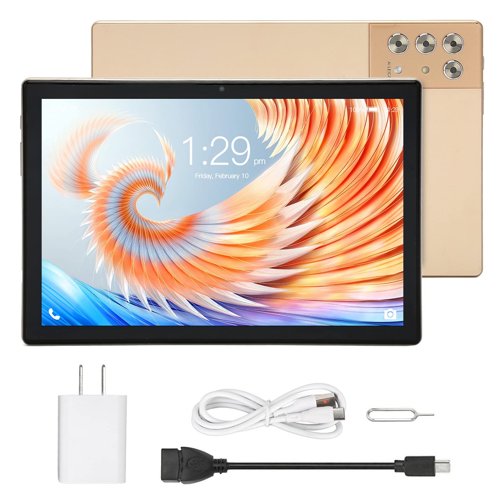 10.1 Inch Tablet for Android 12, Octa Core CPU, 8GB RAM 256GB ROM 7000mAh, BT5.0, 1080 FHD, Gravity Sensing, GPS, Glonass, 2.4G 5G WiFi, 8MP Front 16MP Rear, 5 Point Touch, Golden