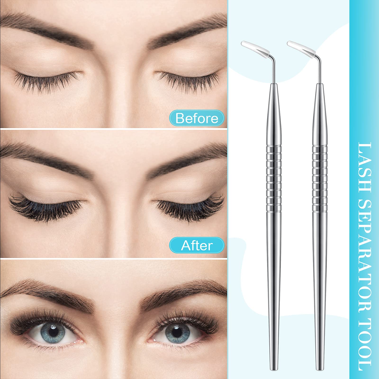 2 Pieces Eyelash Lift Tool Lash Separator Tool Stainless Steel Lash Lifting Perm Tool Lash Eyelash Perm Applicator Eyelash Extensions Supplies for Eyelash Lifting and Separating (Silver)