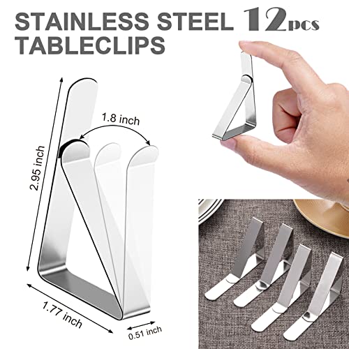 12 Pack Tablecloth Clips- Picnic Table Cloth Clips- Stainless Steel Table Cloth Cover Clamps- Table Clips for Restaurant Picnics Marquees Weddings Graduation Party- Fits Up to 1.7β Thick Tables
