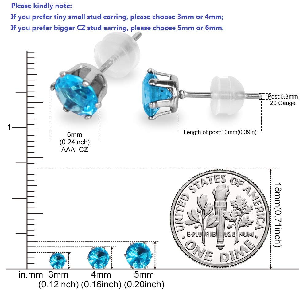 12 Pairs Stainless Steel CZ Stud Earrings for Women, Brilliant Cut Round Cubic Zirconia Stud Earrings, Birthstone Stud Earrings Set 3mm