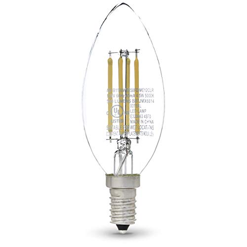 Amazon Basics 60W Equivalent, Clear, Daylight, Dimmable, 15,000 Hour Lifetime, B11 (E12 Candelabra Base) LED Light Bulb | 3-Pack