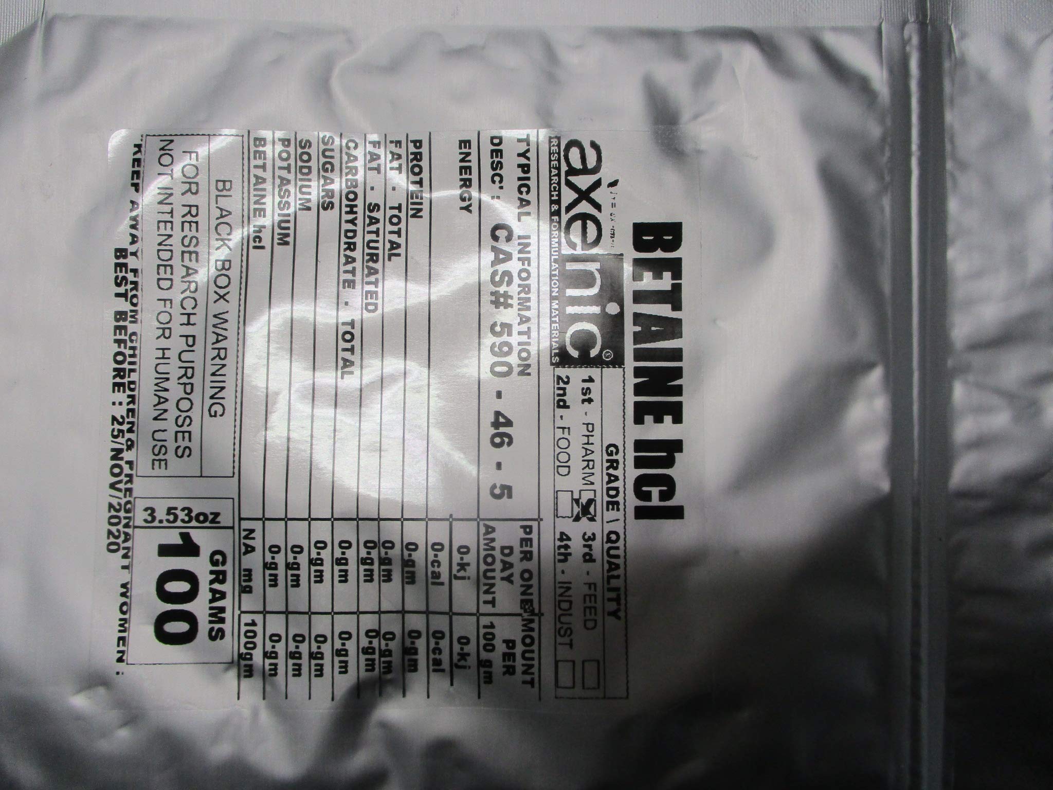 100 Grams Betaine hcl 99% Powder, Beet Extract