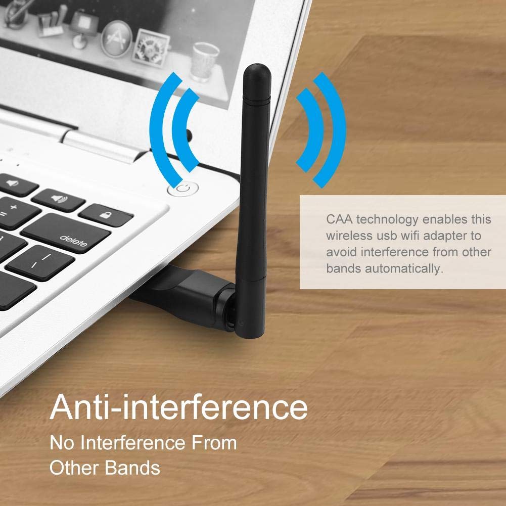 150Mbps Wireless USB WiFi Adapter,150Mbps Data Transmission,64/128/152-digit WEP Encryption Wireless Network Card for PC/Desktop/Laptop,Support Windows XP/Vista/7/8/10, Mac OS