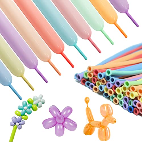 100pcs Pastel Twisting Balloons 260 Long Balloons for Balloon Animals, Pastel Colors Premium Quality Magic Skinny Modeling Latex Balloon for Birthday Christmas Party Decorations