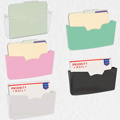5 Pack - Simple Houseware Single Pocket Wall Mount File Holder, Assorted Color