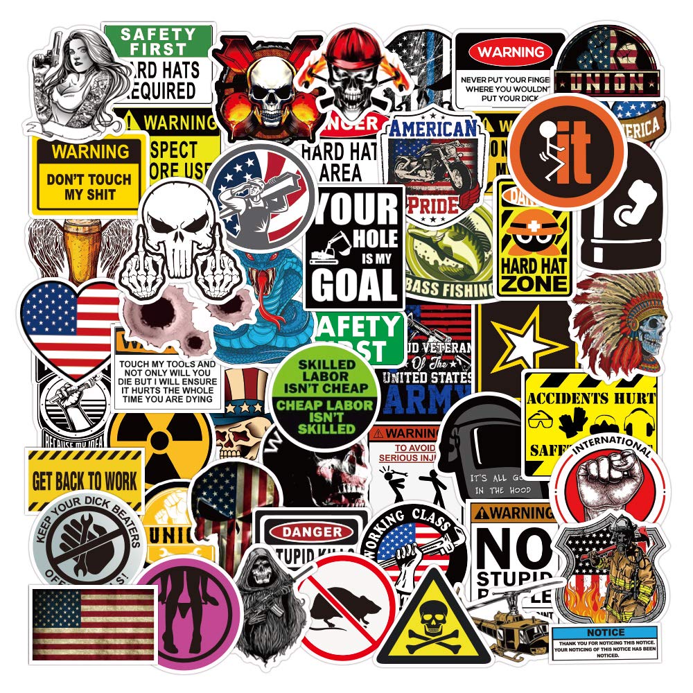 105pcs Pack Hardhats Stickers for Helmet Tool Box Water Bottle, Waterproof Vinyl Sticker for Welding Construction Lineman Ironworker Electrician Union Military, Funny Decals for Men Adult Labor Worker