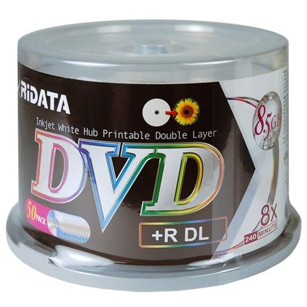 100 Pack Ridata DVD+R DL Dual Layer 8X 8.5GB DVD Plus R Double Layer White Inkjet Hub Printable Blank Media Data Movie Game Recordable Disc