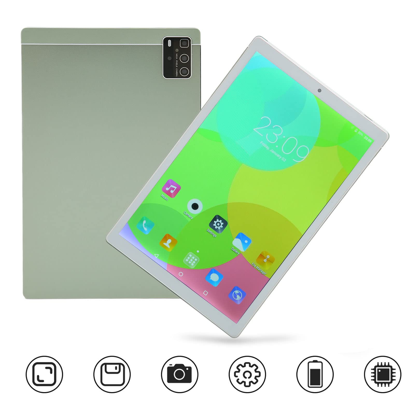 10.1 Inch Tablet Green - 2560x1600 IPS HD Display, 5G Ultra Slim Educational Tablets, 5+8MP Dual Cameras, 6GB RAM 128GB ROM, Octa Core Processor, Lasting Battery, HiFi Speaker
