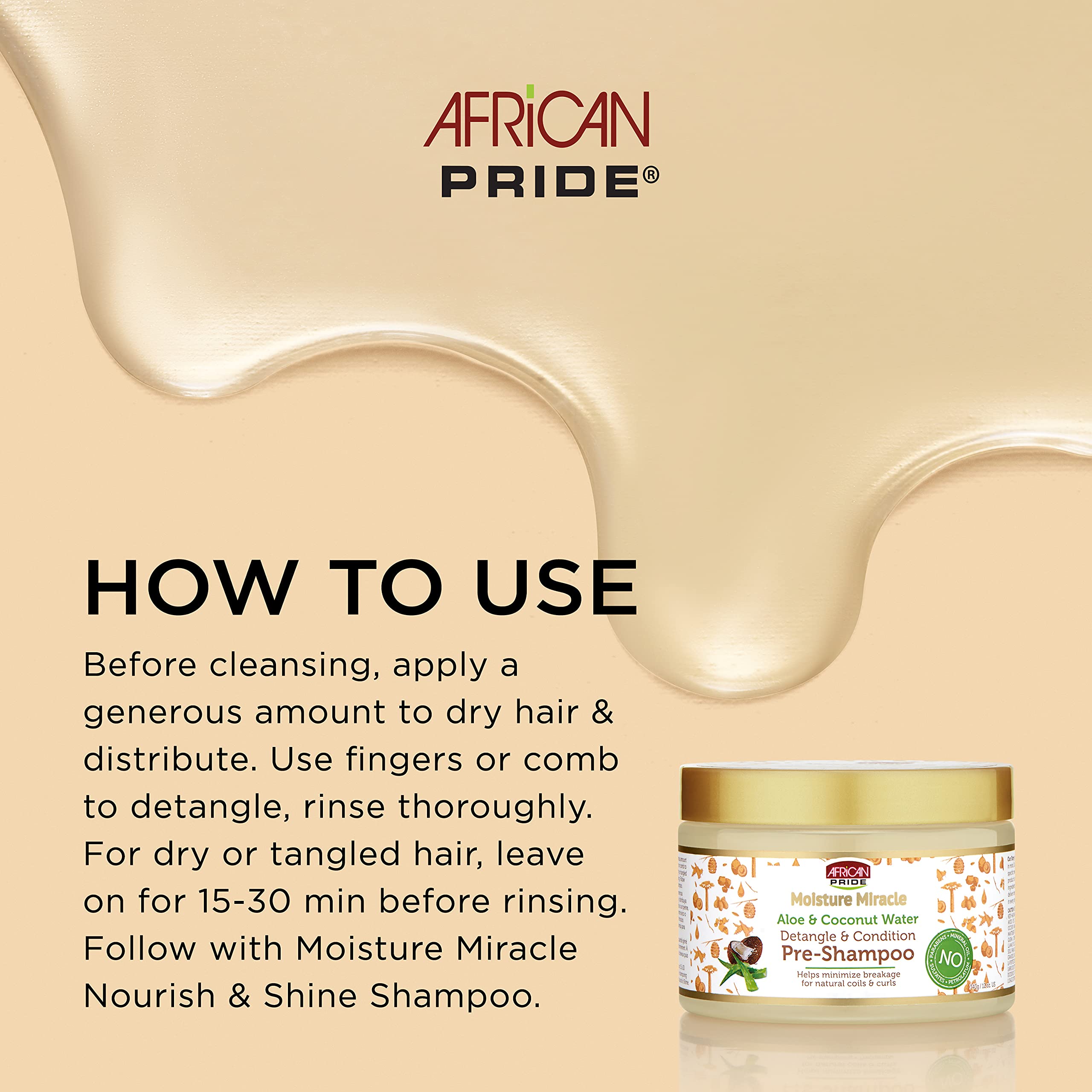 African Pride Moisture Miracle Pre-Shampoo & Leave-In Cream - Helps Minimize Hair Breakage & Provides Intense Moisture for Natural Coils & Curls, Detangles & Conditions, 12 Oz & 15 Oz