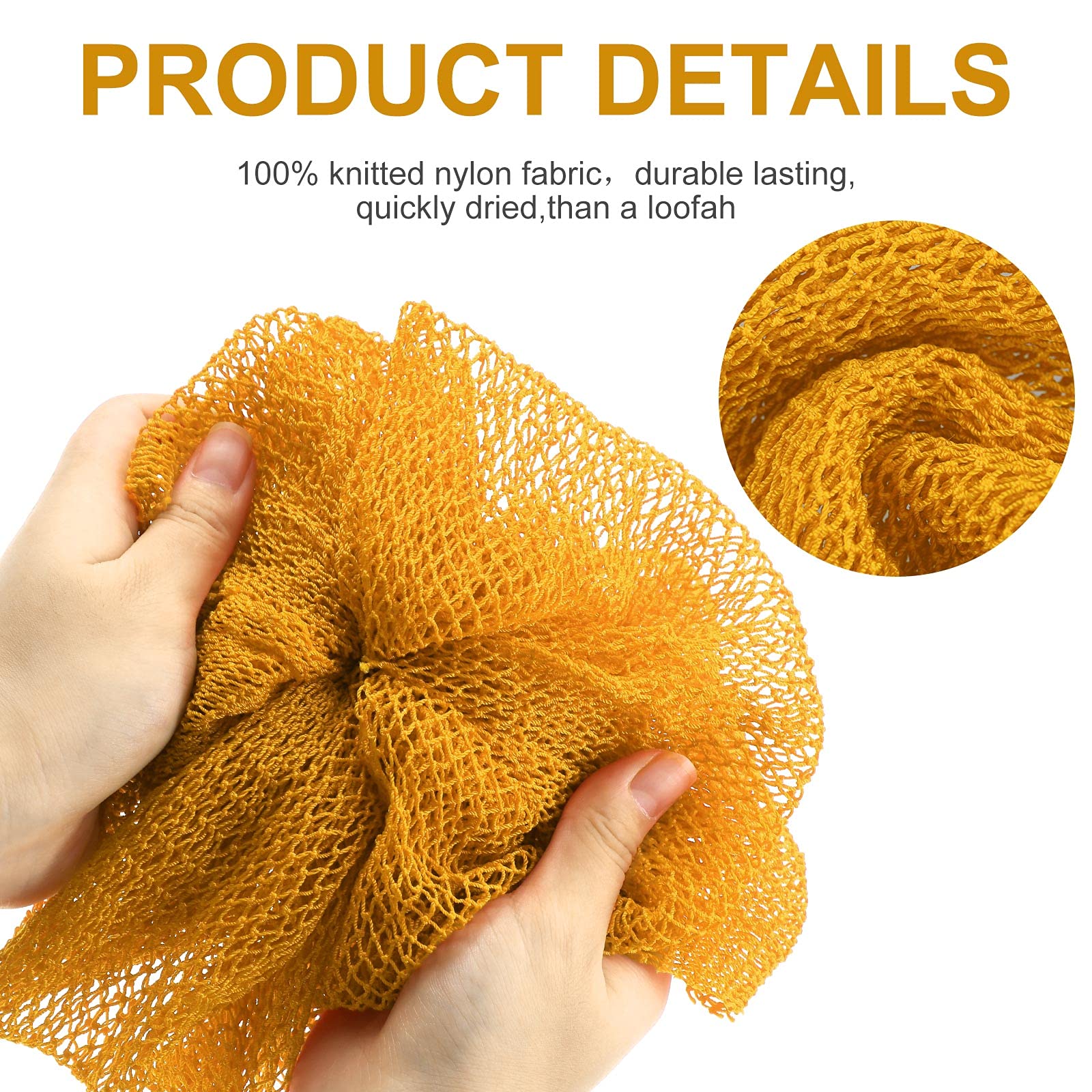 2 Pieces African Net Bath Sponge African Exfoliating Long Body Scrubber Tight Weave Beauty Skin Smoother Tower Bath Cloth Porous Stretches Back Washcloths for Daily Use or Stocking Stuffer (Yellow)