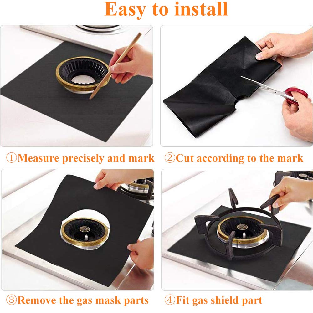 10 Pack Stove Burner Covers Double Thickness Reusable Non-Stick Heat-Resistant Gas Range Protectors for Kitchen and Easy to Clean(Black)