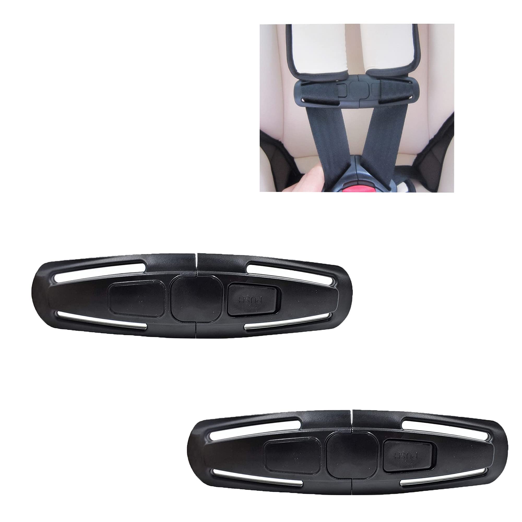 2 Pack Seat Chest Harness Clip Seat Safety Belt Clip Buckle Lock Stroller Chest Clip Universal Replacement for Baby and Kids Trend, Adjustable Guard (Black)