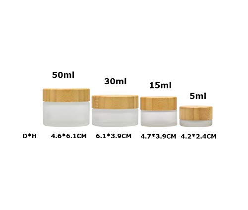 2 Pack 15ml 0.5oz Empty Refillable Round Frosted Glass Cream Jar Cosmetic Storage Container Pot Sample Jars Bottle with Natural Bamboo Lid and Inner Liners for Cream Lotion Lip Balm
