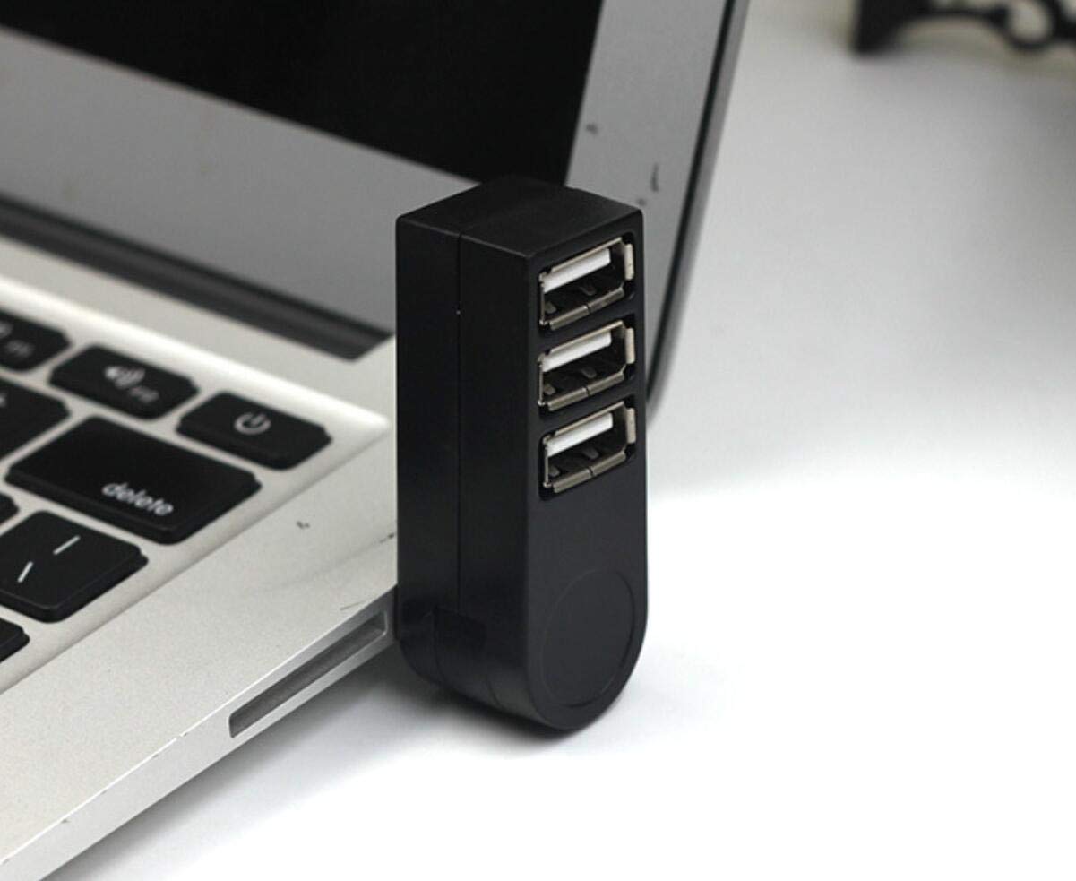 3 Ports USB 2.0 Rotatable HUB, USB to 3USB Converter 90° 180° 270° Degree for PC Laptop Notebook Tablet (Black)