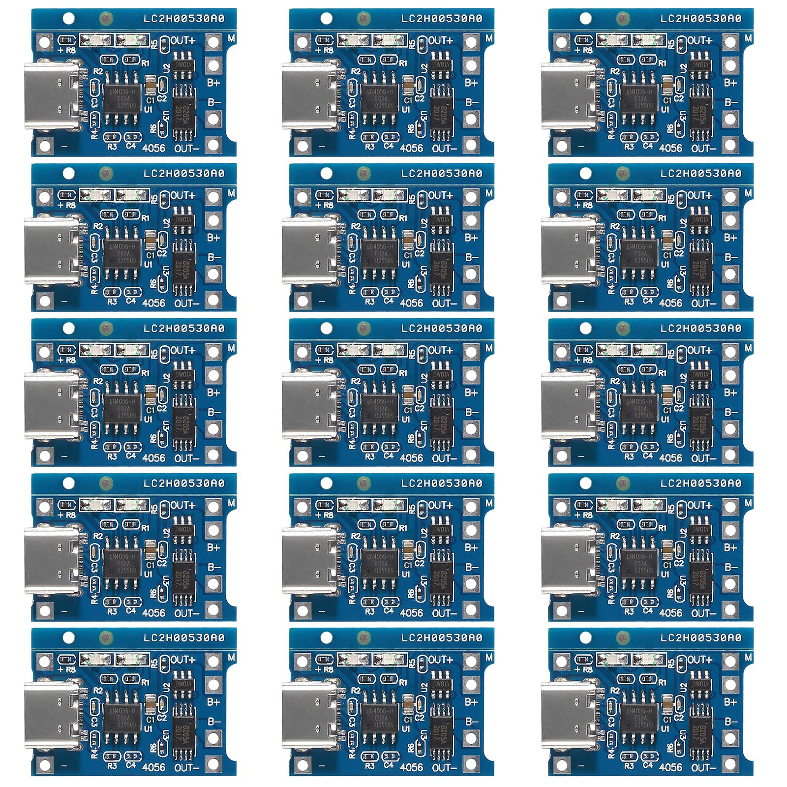 15pcs 5V 1A TP4056 Charging Module Type-C USB 18650 Lithium Battery Charger Board with Protection (Type-C USB)