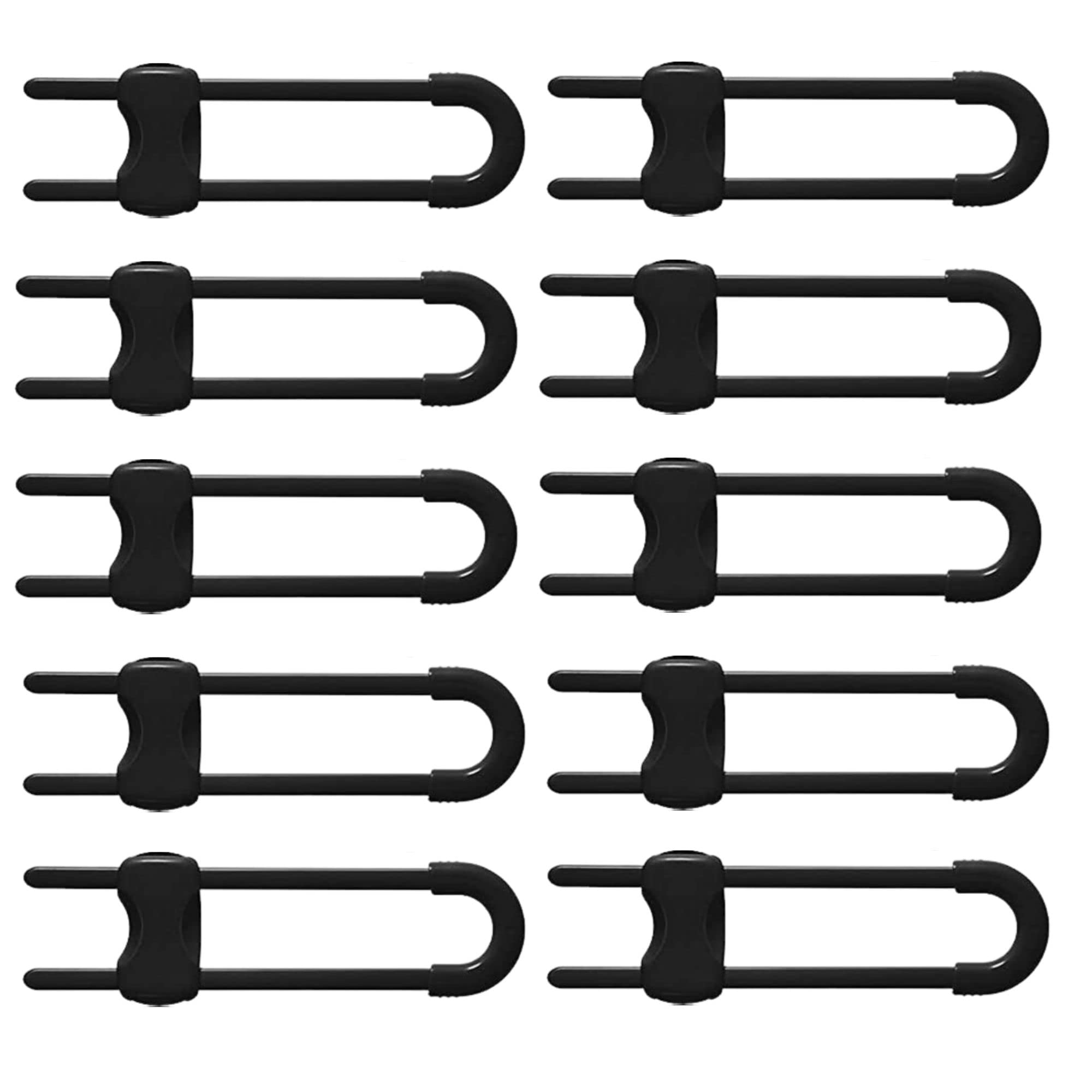 10 Pieces Sliding Cabinet Locks, U-Shaped Baby Proofing with Adjustable Kids Safety Lock, Secure and Easy to Use Childproof Latches for Handles Knobs Kitchen Storage Drawers Cupboard Fridge, Black