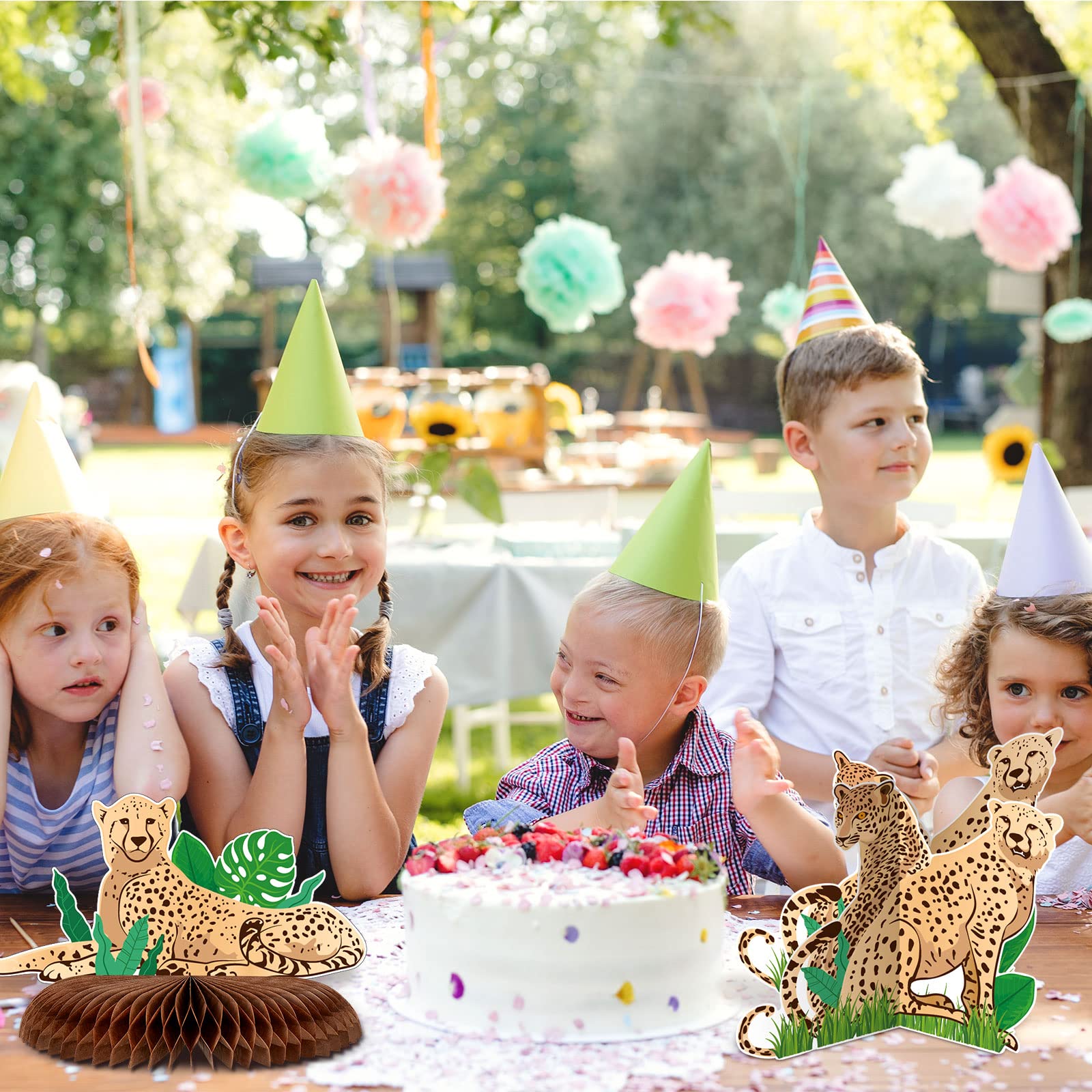 10 Pcs Leopard Birthday Decorations Leopard Table Centerpiece 3D Jungle Honeycomb Centerpieces Cheetah Birthday Decorations Cheetah Party Decorations for Jungle Happy Birthday Party Baby Shower