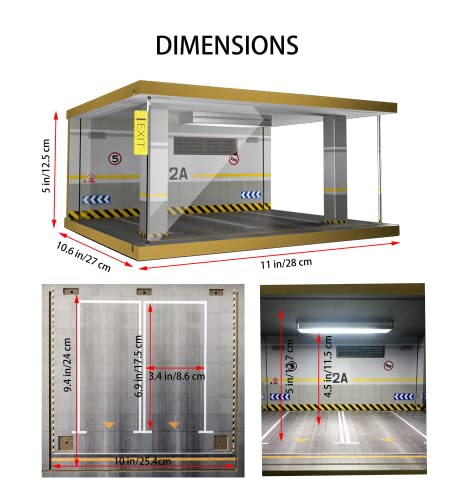 1/24 Scale Die-cast Car Garage Display Case with Clear Acrylic Cover and LED Lighting for 2 Parking Space (Route 66)