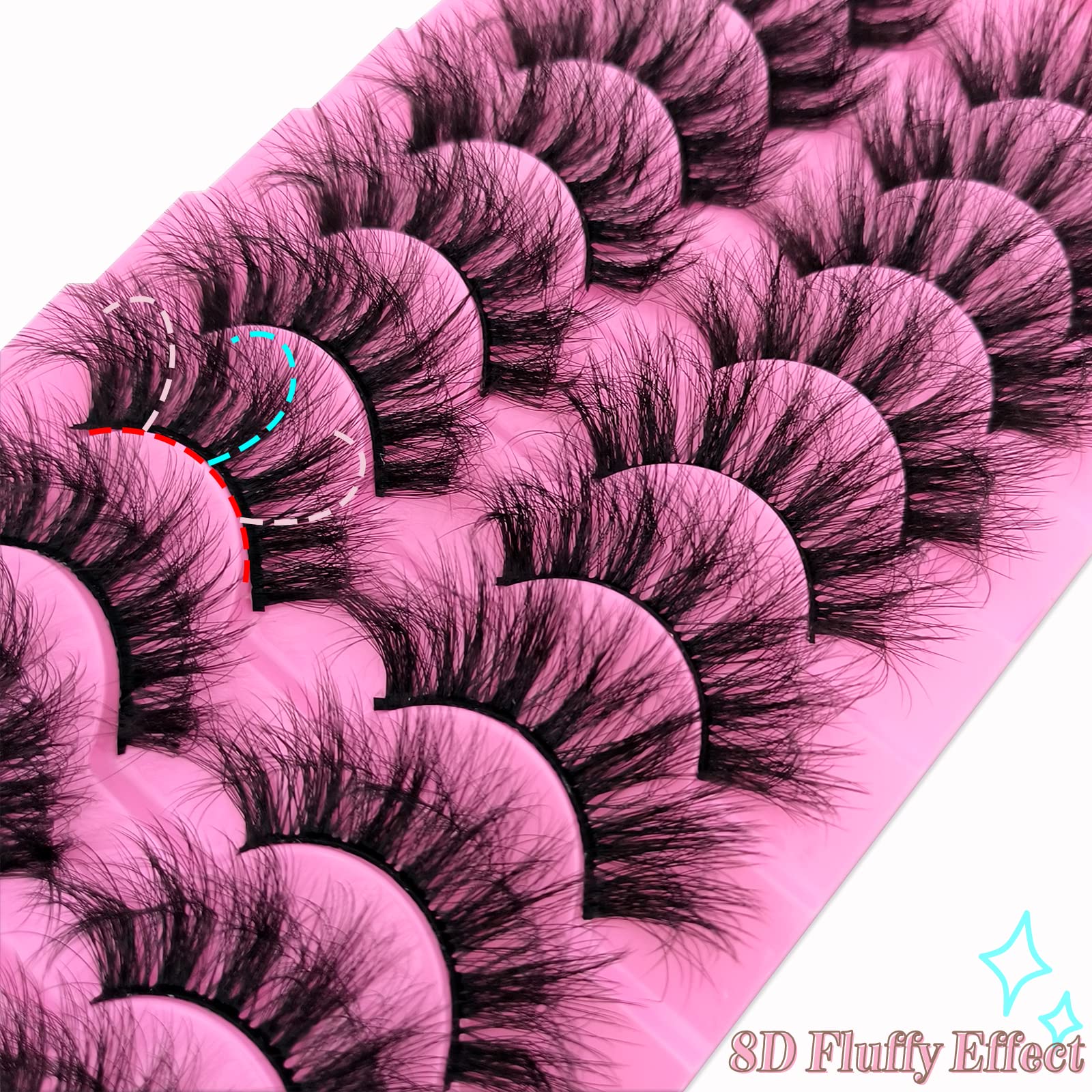 10 Pairs Faux Mink Lashes Wispy False Eyelashes, Wispy Dramatic Lashes 20MM Long Lashes, Thick Volume Crossed Soft Curly Fake Lashes Lightweight Big Eye Lashes Pack(06)