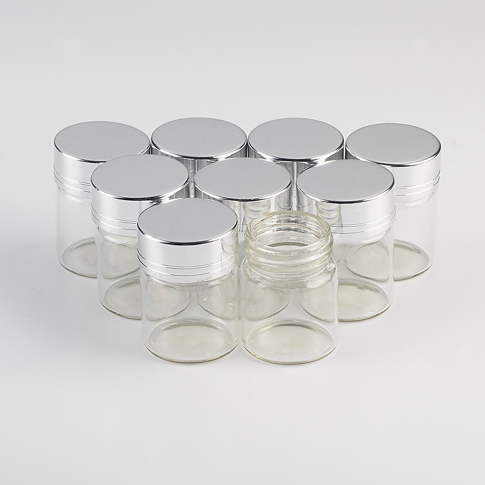 12units Glass Bottles Screw Top Empty Jars Vial 15ml Candy Vanilla Pill Food Perfume Bottle Metal Cap (12, 15ML-Silver Lid)