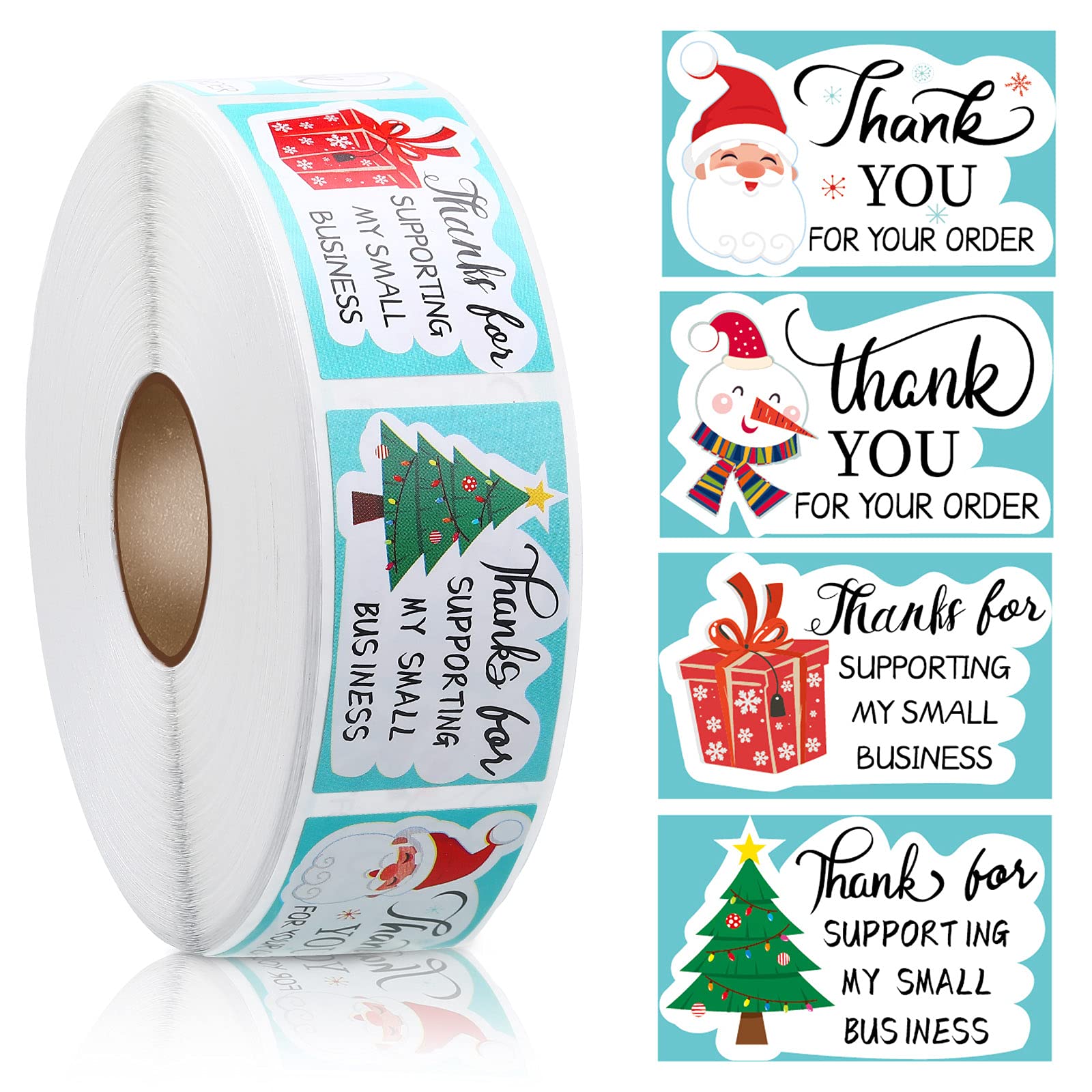 1000 Pieces Thank You Christmas Stickers Thank You for Your Order Sticker 1.6 x 1 Inch Thank You Seal Stickers for Christmas Cards Present Boxes Envelopes Party Favors (Cute Style)