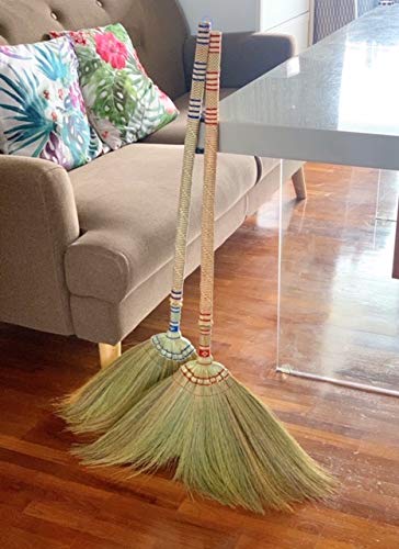 2 in 1 Natural Grass Broom Set by SN SKENNOVA -Traditional Sweeping Broom Thai Handmade Broom Handmade Kitchen Broom Asian Broom (26" 40")