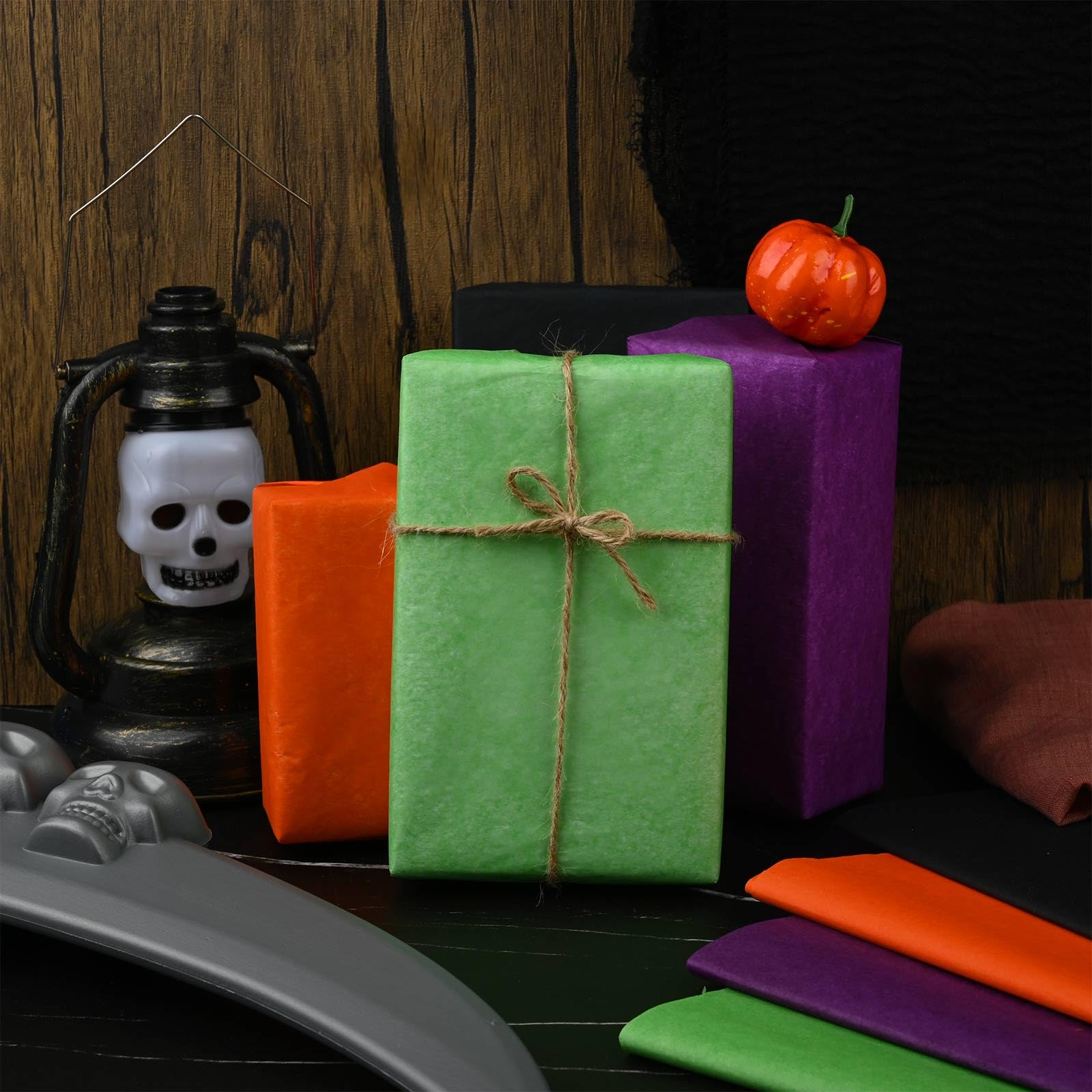 100 Sheets 20 * 14 Inches Halloween Tissue Paper for Gift Wrapping, Green Black Orange Purple Tissue Paper for Gift Bags for Birthday Fall Halloween Thanksgiving Day DIY Craft