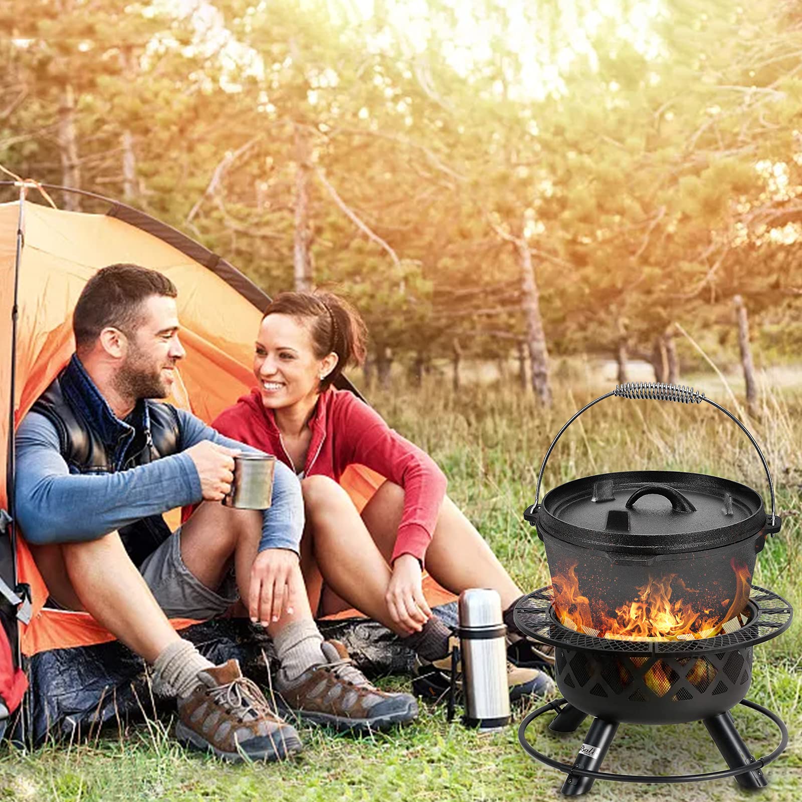 10 Quart Cast Iron Dutch Oven Pre-seasoned Pot with Lid Lifter Handle, Casserole Pot with Lid Lifter for Camping Cooking BBQ Baking