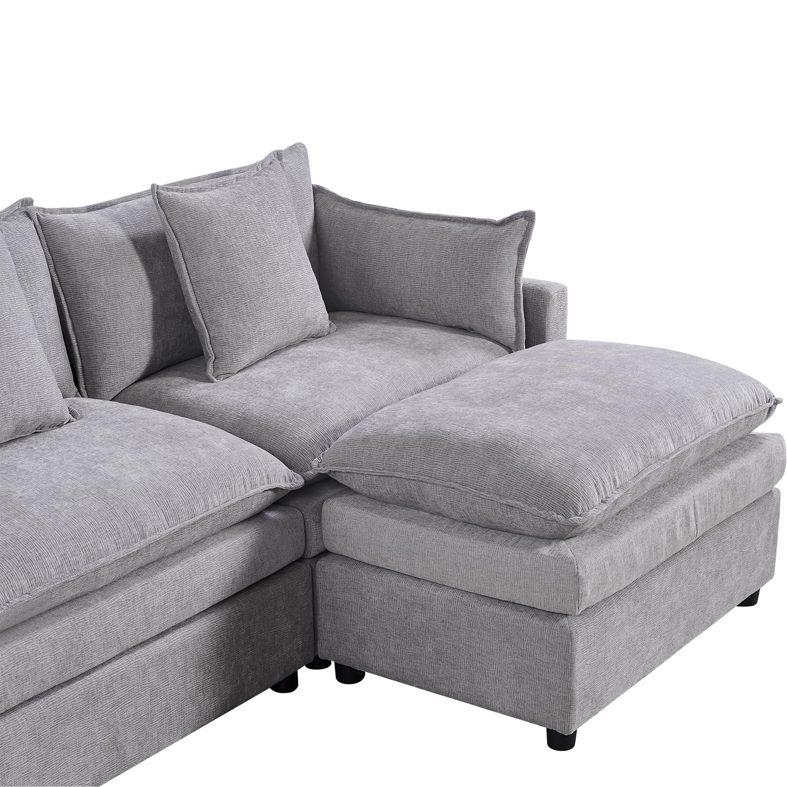 108.66"*53.55" Modern L Shape Sectional Sofa, Luxury Modular Fluffy Comfy Cloud Soft Couch with Chenille Fabrics, Overstuffed Corner Deep Couch with Ottoman for Living Room,Apartment, Office (Pink)