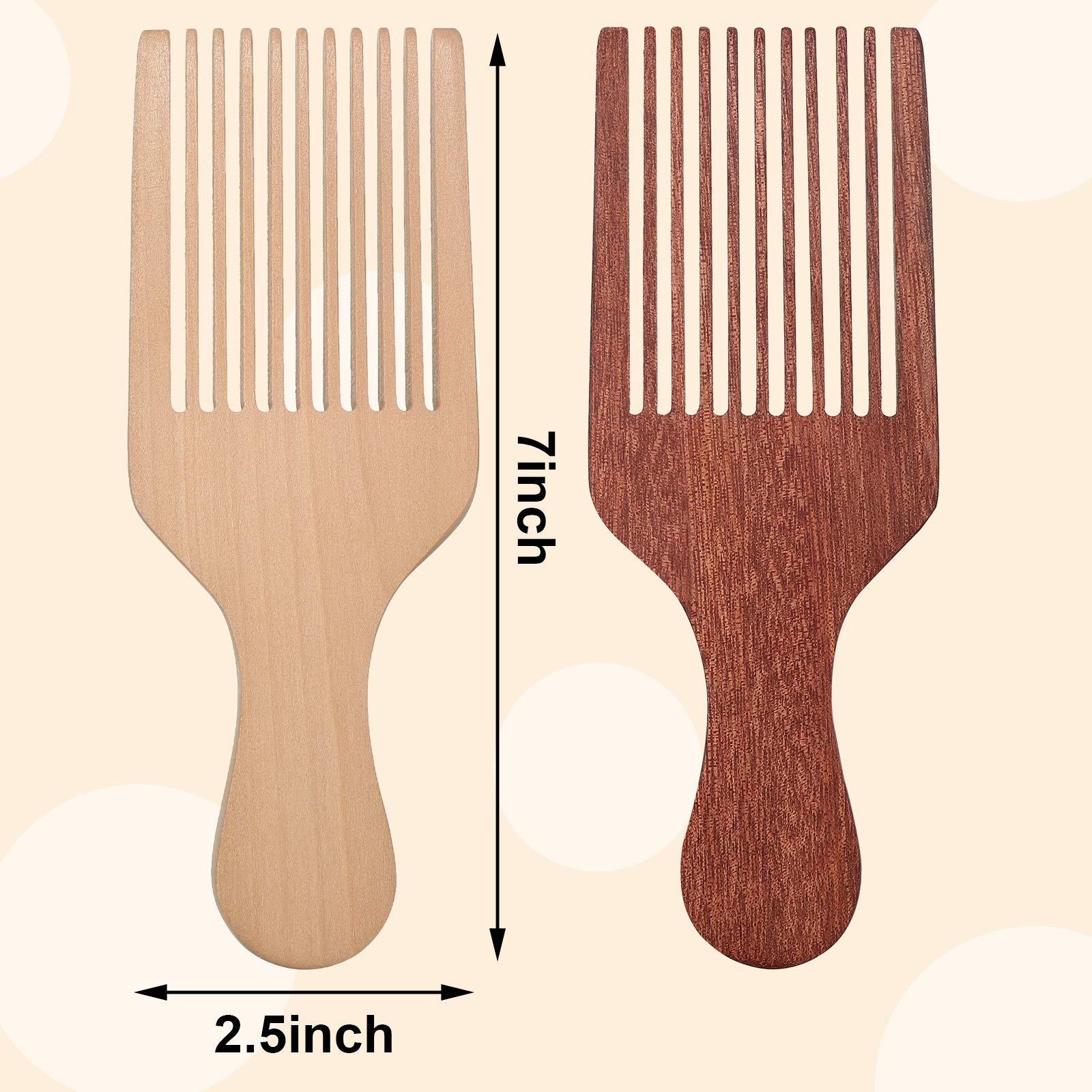 2 Pieces Wooden Comb Afro Pick Hair Lift Combs Beard Pick Natural Wood Volumizing and Styling Tool Non-Static Comb Long Tooth Detangling Accessories for Women Men Thick, Coarse, Curly Hair