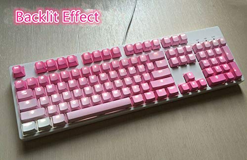 104 Keys PBT Gradient Pink Valentine Keycap Backlit Keycaps ANSI OEM Height Key Cap for Cherry MX Mechanical Keyboard Gaming (Pink)
