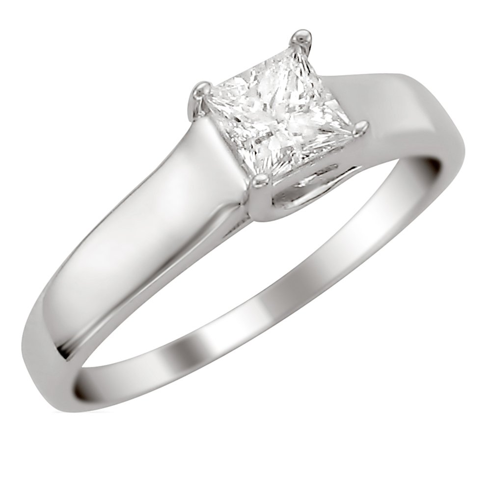 1/3 cttw, 14k White Gold Princess-cut Solitaire Diamond Engagement Wedding Ring (1/3 cttw, I-J, I2-I3), Size 7.5