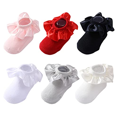 Yenzat Baby Girls Ruffle Grip Socks Newborn Infant Anti Slip Non Skid 0-6 Months 6 Pairs