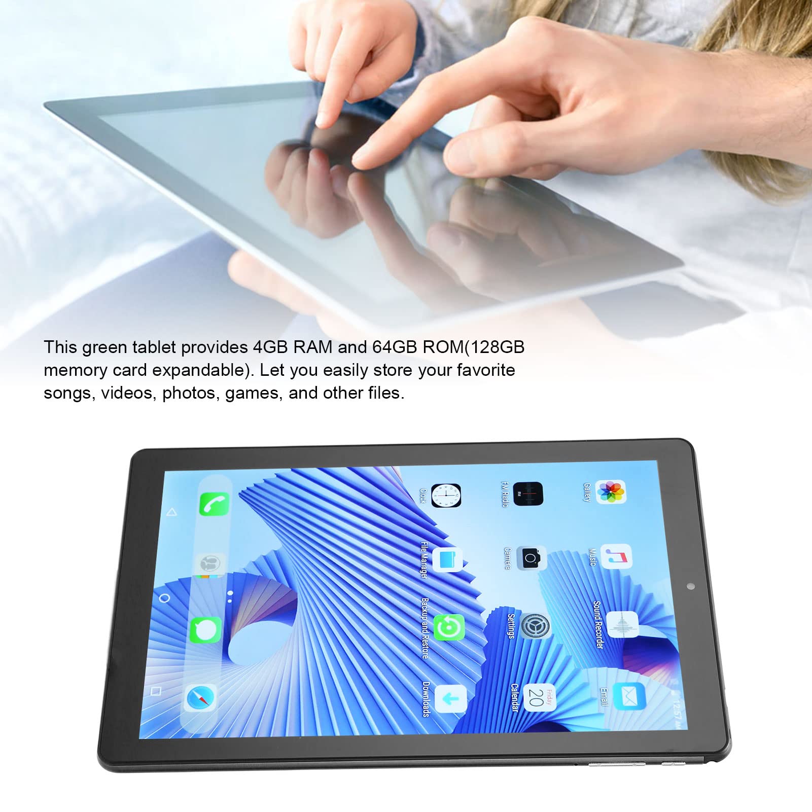 10.1 Inch Tablet, Tablet PC Front 2MP Rear 5MP 100-240V Study Android 10 Compatible (US Plug)