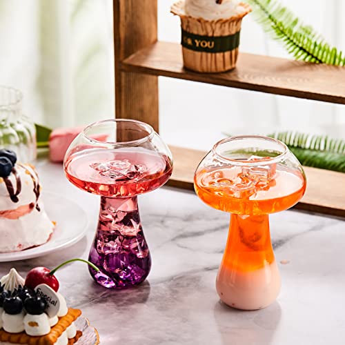 2 Pcs Mushroom Cocktail Glass Creative Martini Mushroom Glass Cup Glass Goblet Drink Cup for Wine Champagne Cocktail Home Bar Party, 260 ml